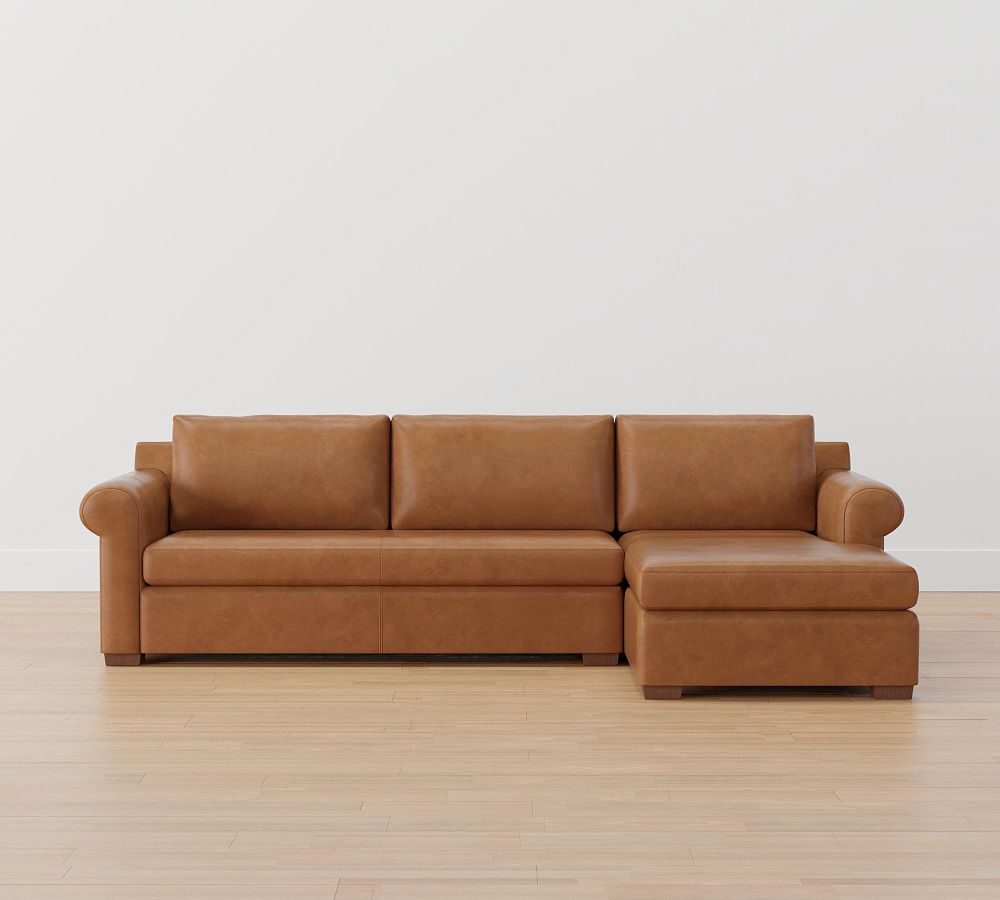 Shasta Roll Arm Leather Sofa Chaise Sectional | Pottery Barn