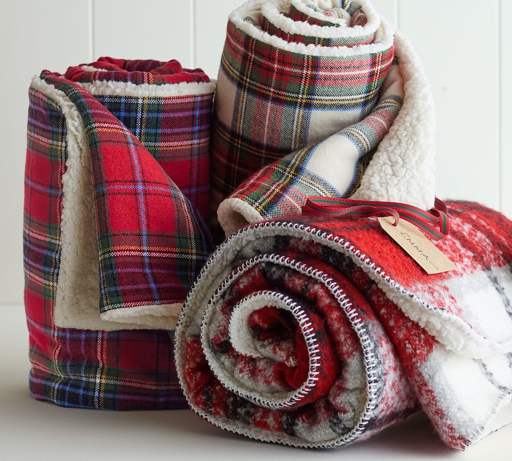 Stewart Plaid with Sherpa Back Throw | Pottery Barn