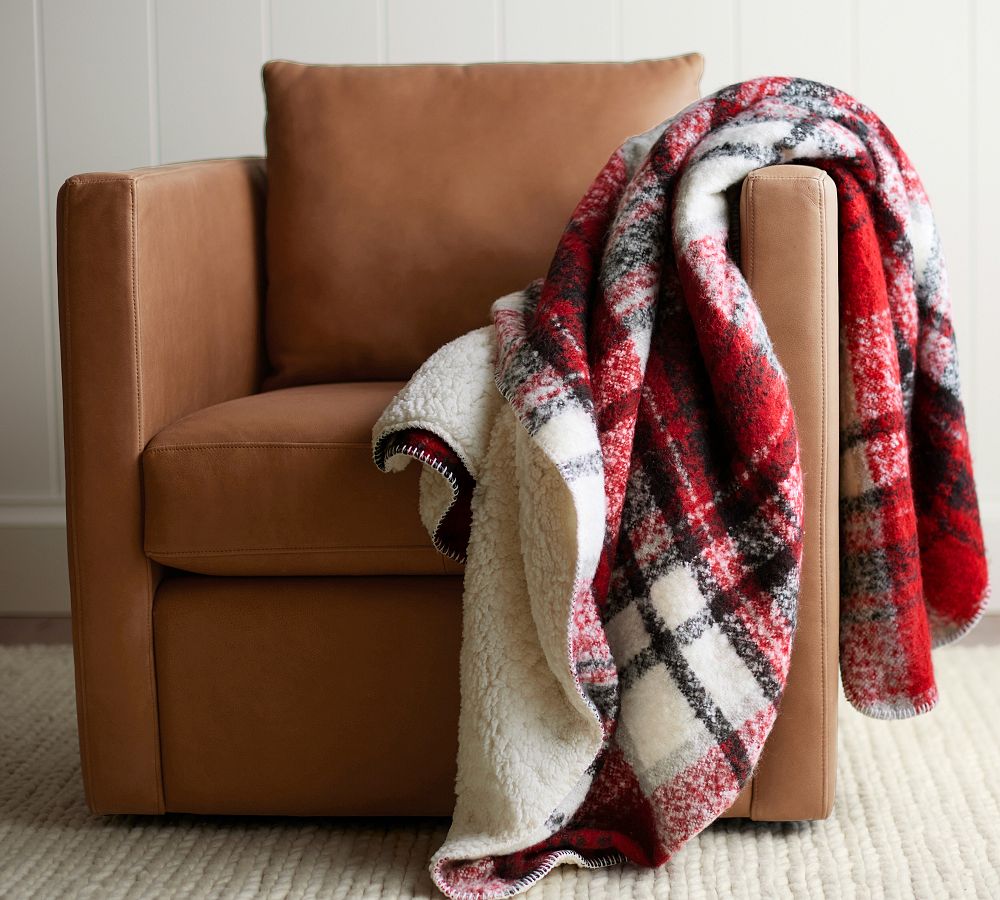 Lodge Plaid Sherpa Back Throw | Pottery Barn