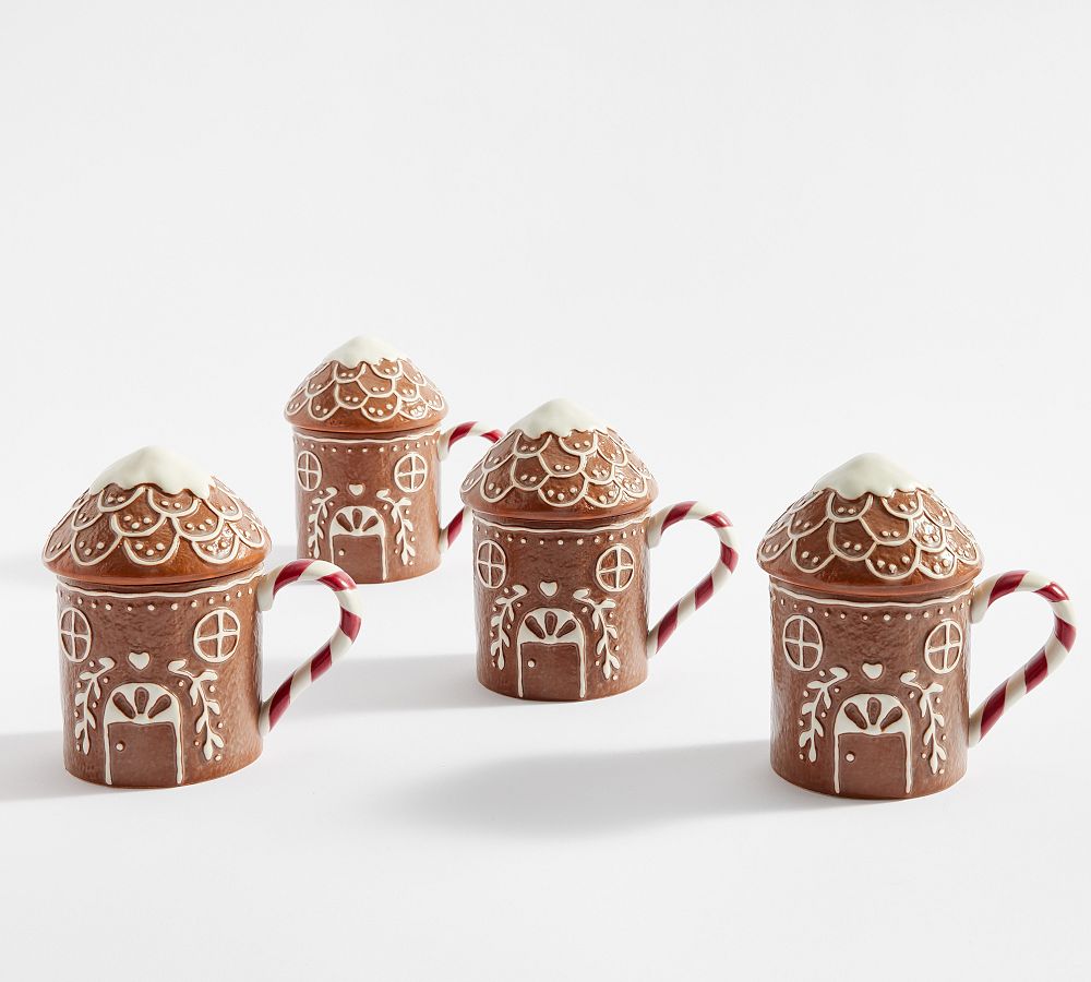Gingerbread House Lidded Mugs | Pottery Barn