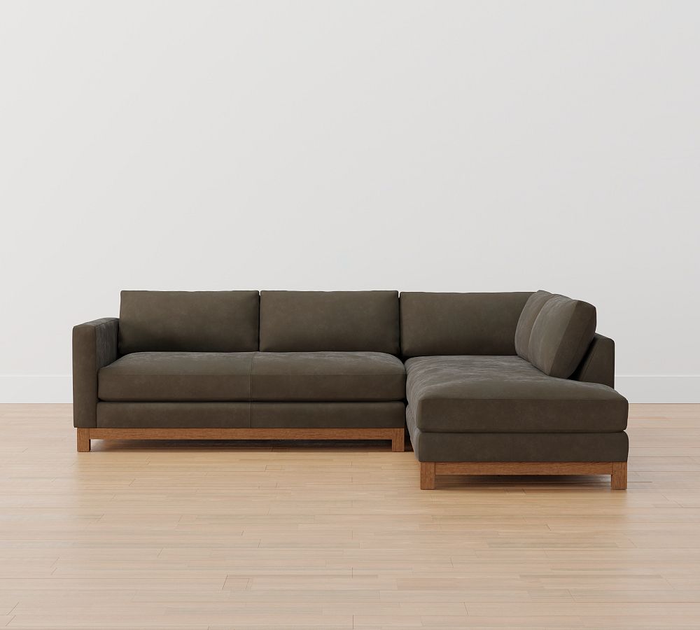 Jake Leather Return Bumper Sectional with Brindle Wood Base | Pottery Barn