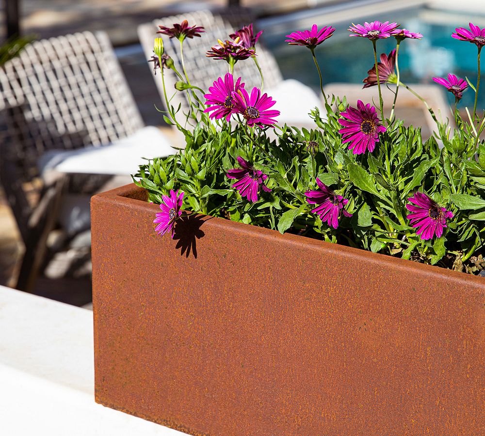 Trough Corten Steel Outdoor Planters | Pottery Barn
