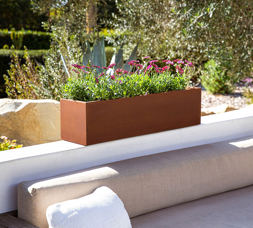 Trough Corten Steel Outdoor Planters | Pottery Barn