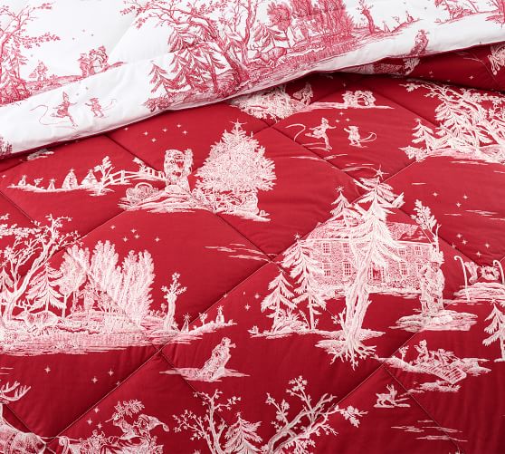 Santa Toile Reversible Percale Comforter | Pottery Barn