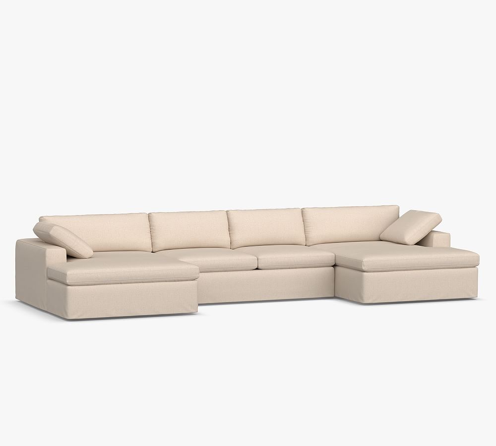 Dream Square Wide Arm Slipcovered U-Shaped Double Wide Sofa Chaise ...