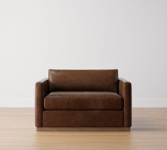 Carmel Square Slim Arm Leather Sofa with Wood Base | Pottery Barn
