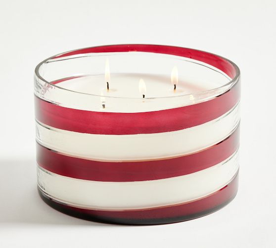 Candy Striped Glass Scented Candle - Frosted Peppermint | Pottery Barn