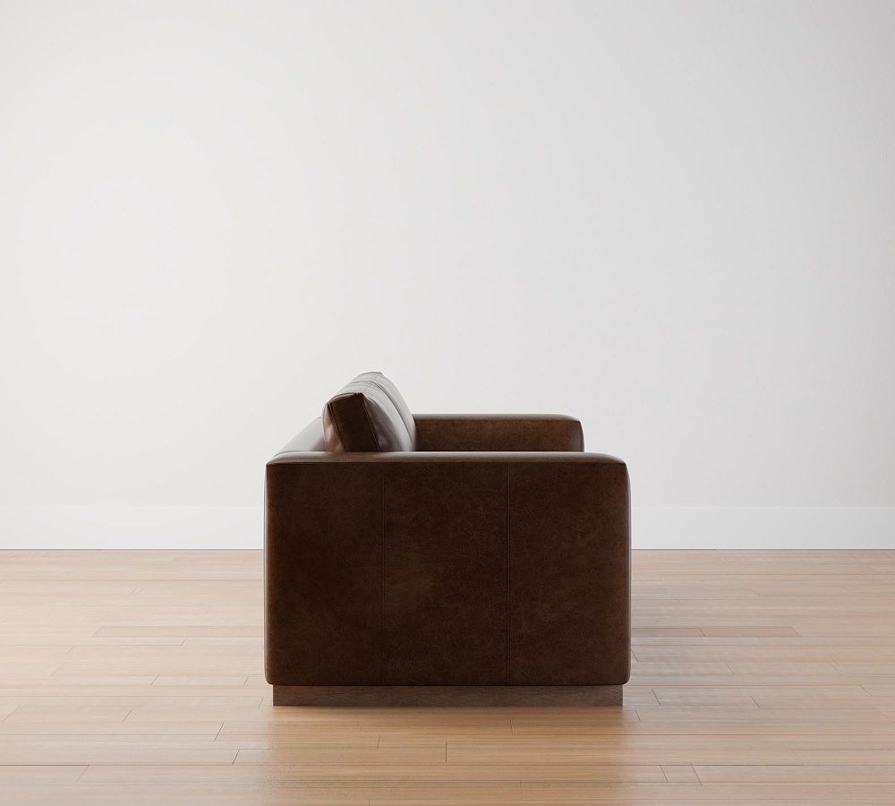 Carmel Square Wide Arm Leather Sleeper Sofa with Wood Base | Pottery Barn