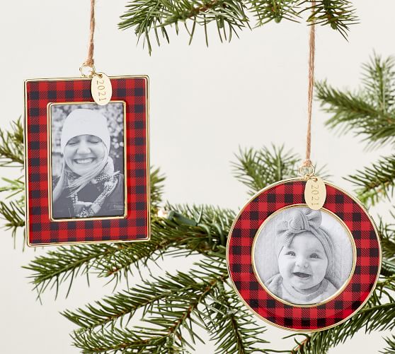 2021 Round Dated Enamel Frames - Buffalo Plaid | Pottery Barn