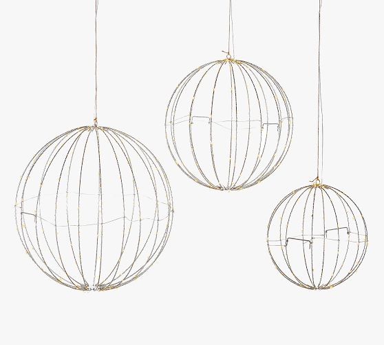 Hanging Silver Spheres With Warm White Lights - Set of 3 | Pottery Barn