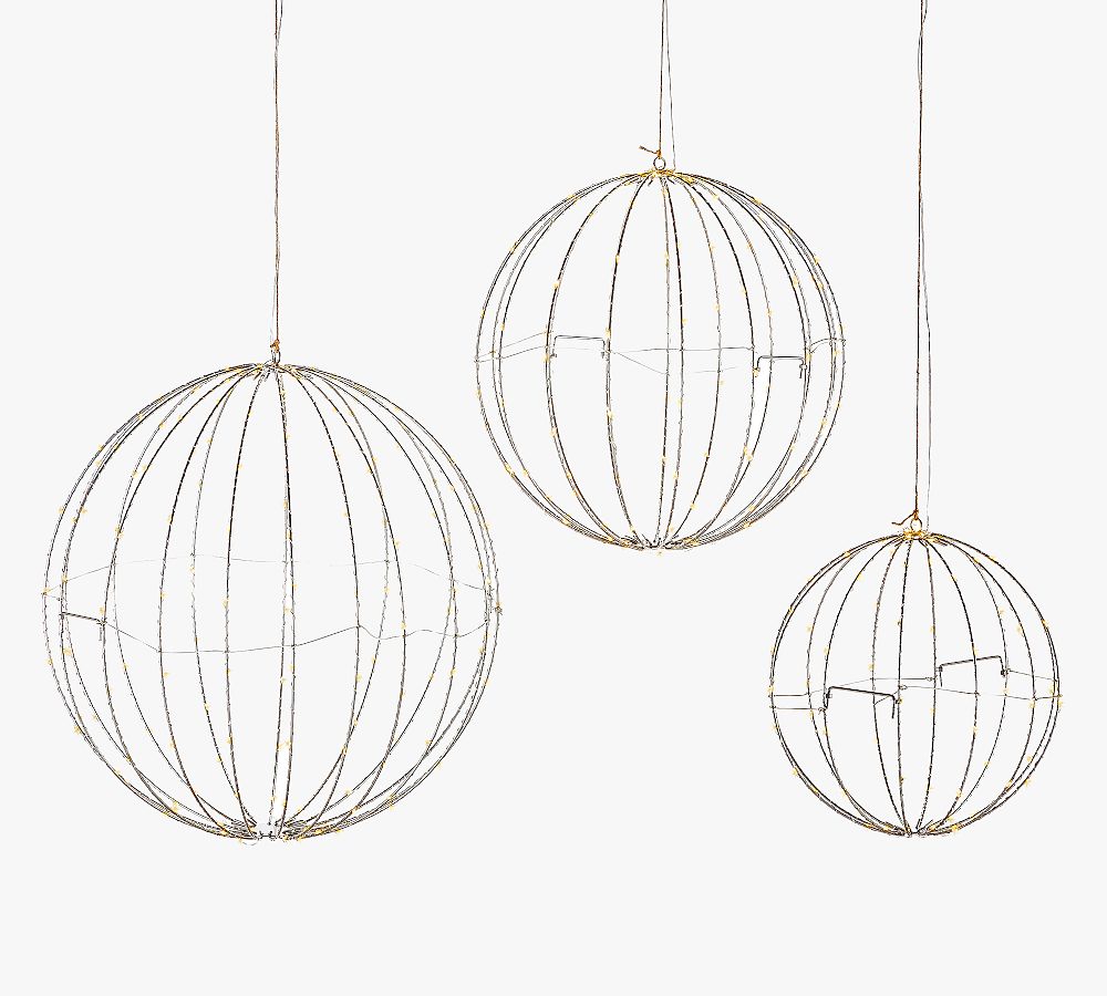 Hanging Silver Spheres With Warm White Lights - Set of 3 | Pottery Barn