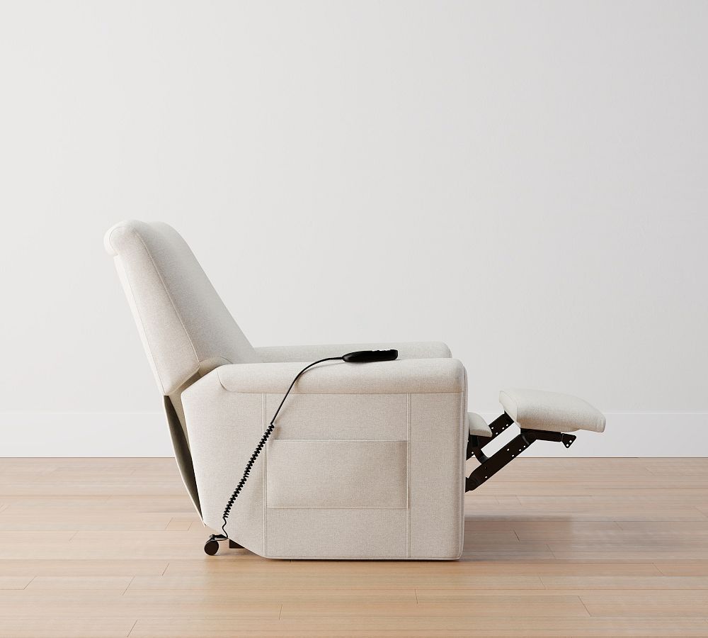 Irving Roll Arm Upholstered Power Lift Recliner | Pottery Barn