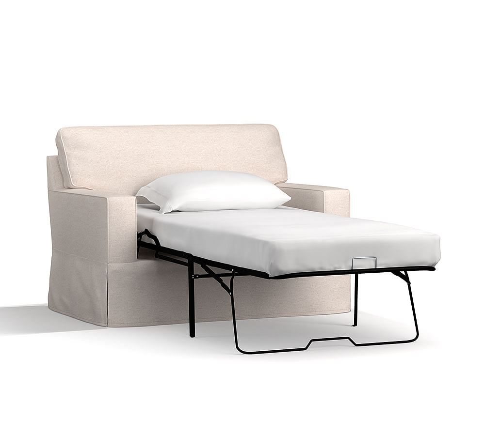 Buchanan Square Arm Slipcovered Single Sleeper Sofa with Memory Foam ...