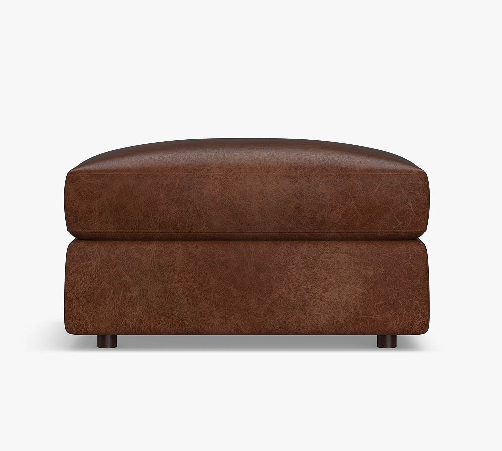 Carmel Square Slim Arm Leather Sectional Ottoman | Pottery Barn