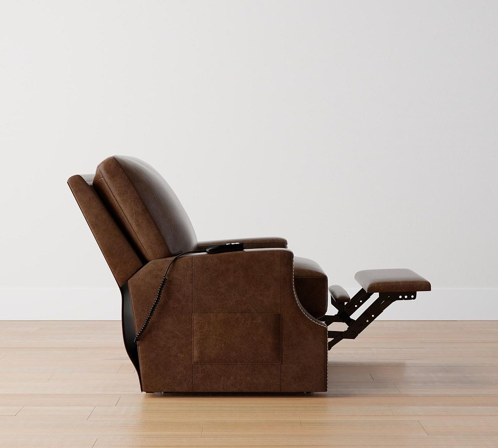 James Square Arm Leather Power Lift Recliner | Pottery Barn