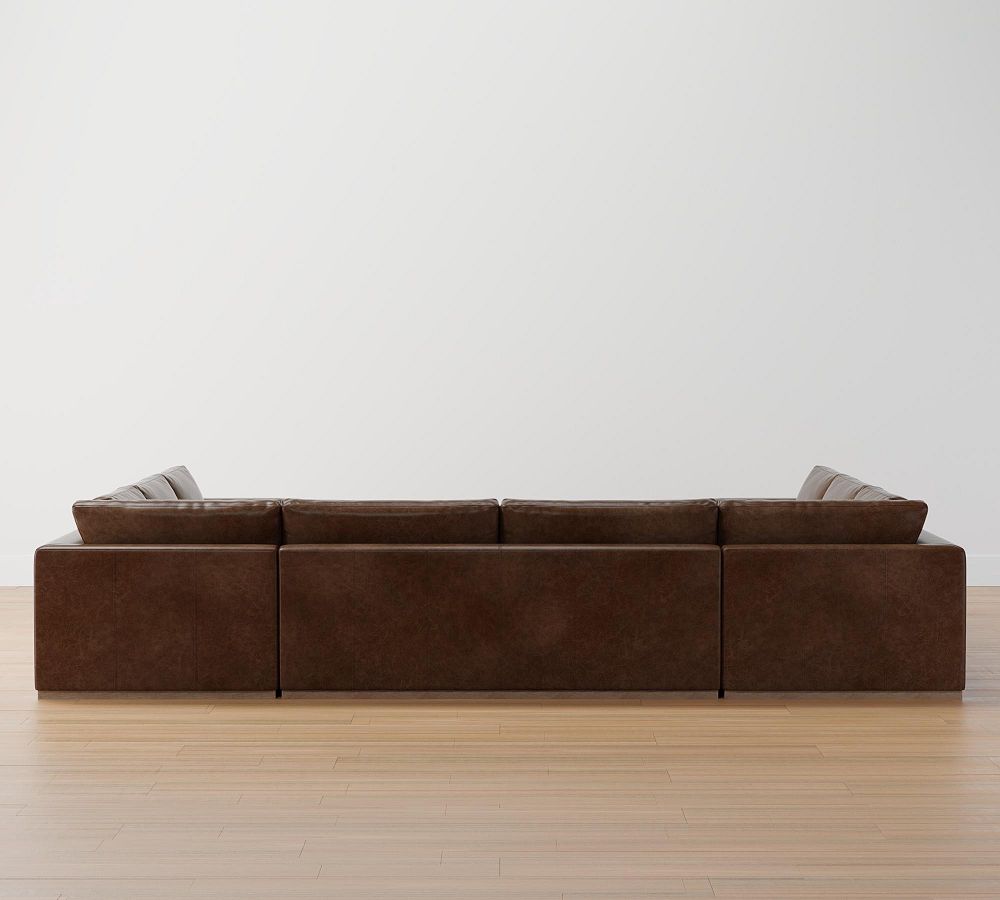 Carmel Recessed Square Arm Leather U-Shaped Sectional with Wood Base ...