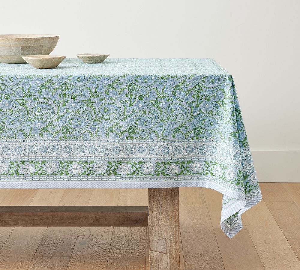 Keaton Paisley Block Print Tablecloth | Pottery Barn
