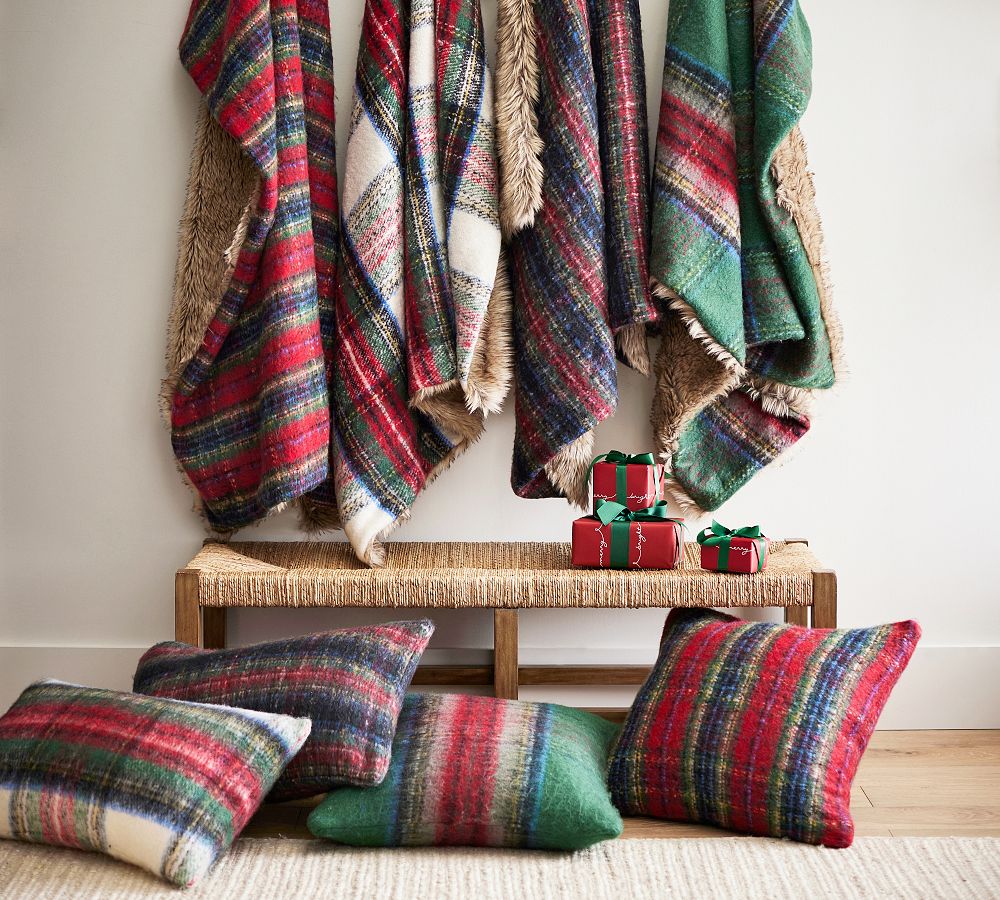 Stewart Plaid Faux Fur Back Throw | Pottery Barn