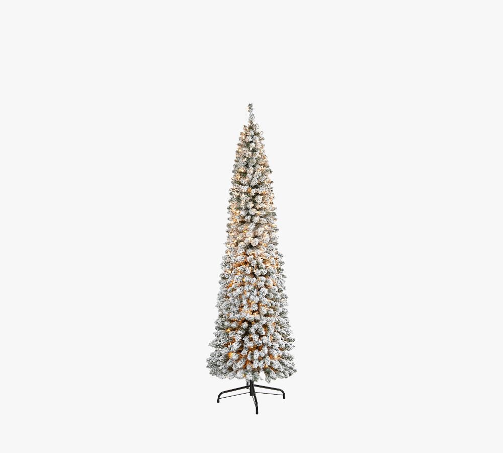 Lit Flocked Pencil Artificial Christmas Tree | Pottery Barn