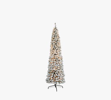 Lit Flocked Pencil Artificial Christmas Tree | Pottery Barn