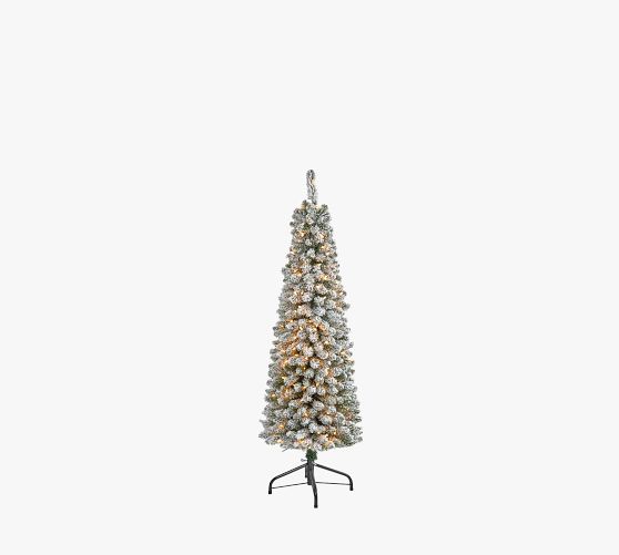 Lit Flocked Pencil Artificial Christmas Tree | Pottery Barn