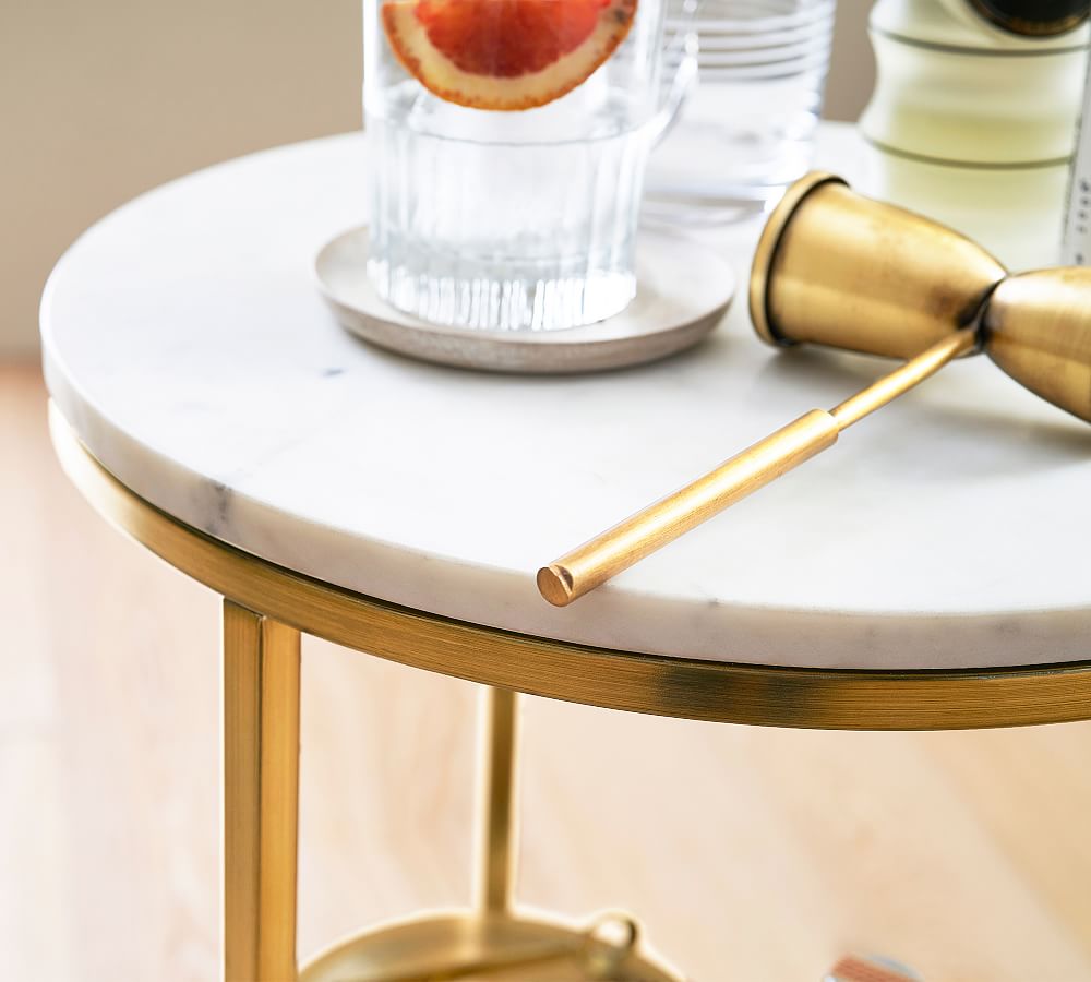 Delaney Round Marble Bar Cart | Pottery Barn