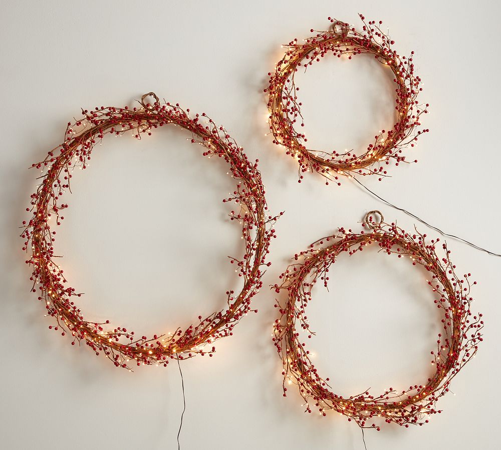 Handcrafted Rattan Wreaths with Twinkle Lights - Set of 3 | Pottery Barn