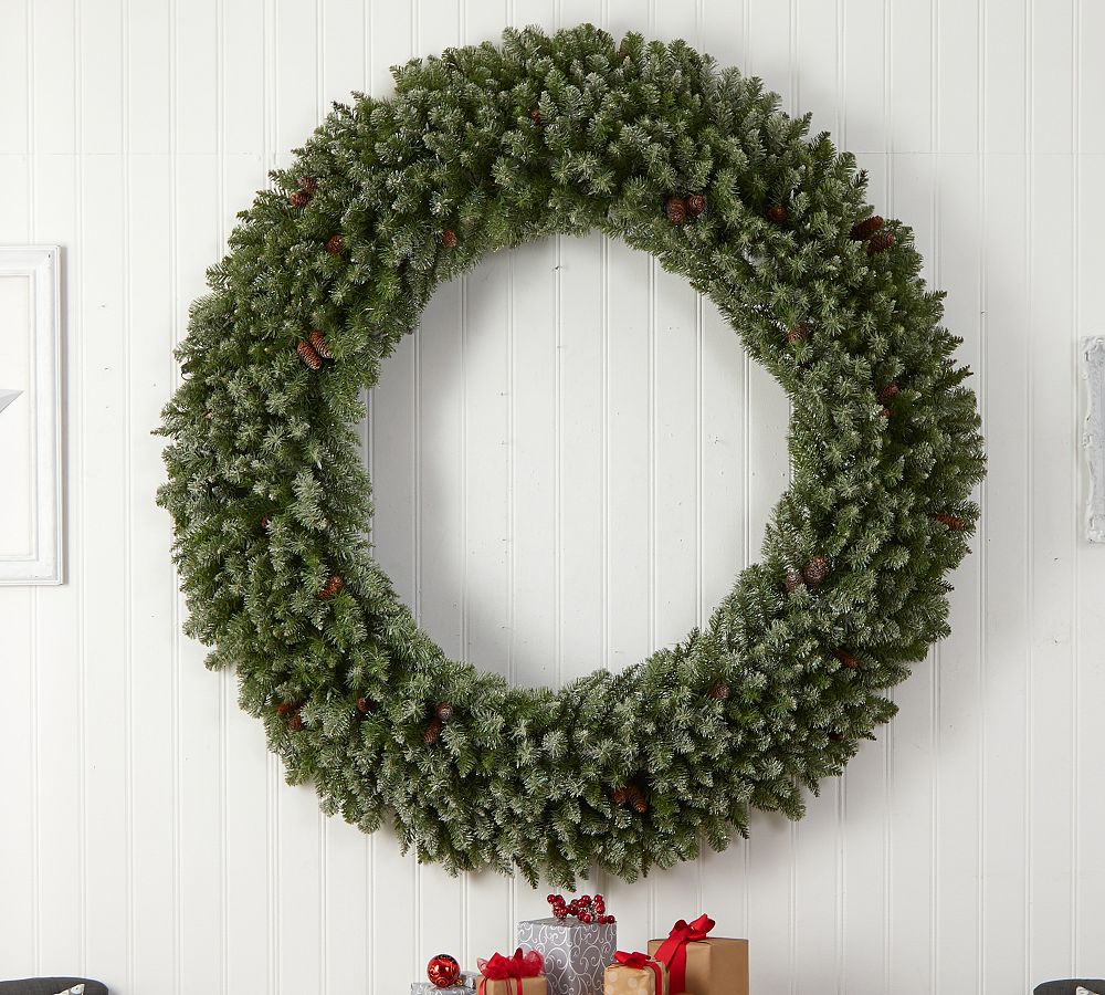 Lit Faux Flocked Oversized Holiday Wreath With Clear LED Lights ...