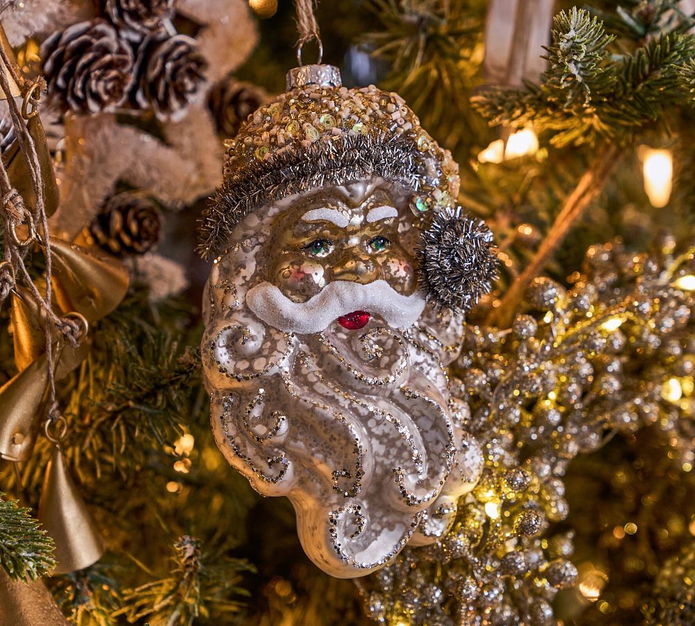 Glitter Santa Head Ornament | Pottery Barn
