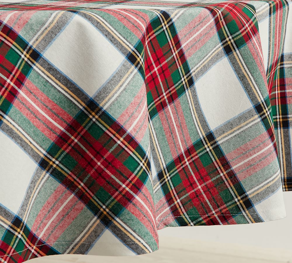 Stewart Plaid Round Cotton Tablecloth | Pottery Barn