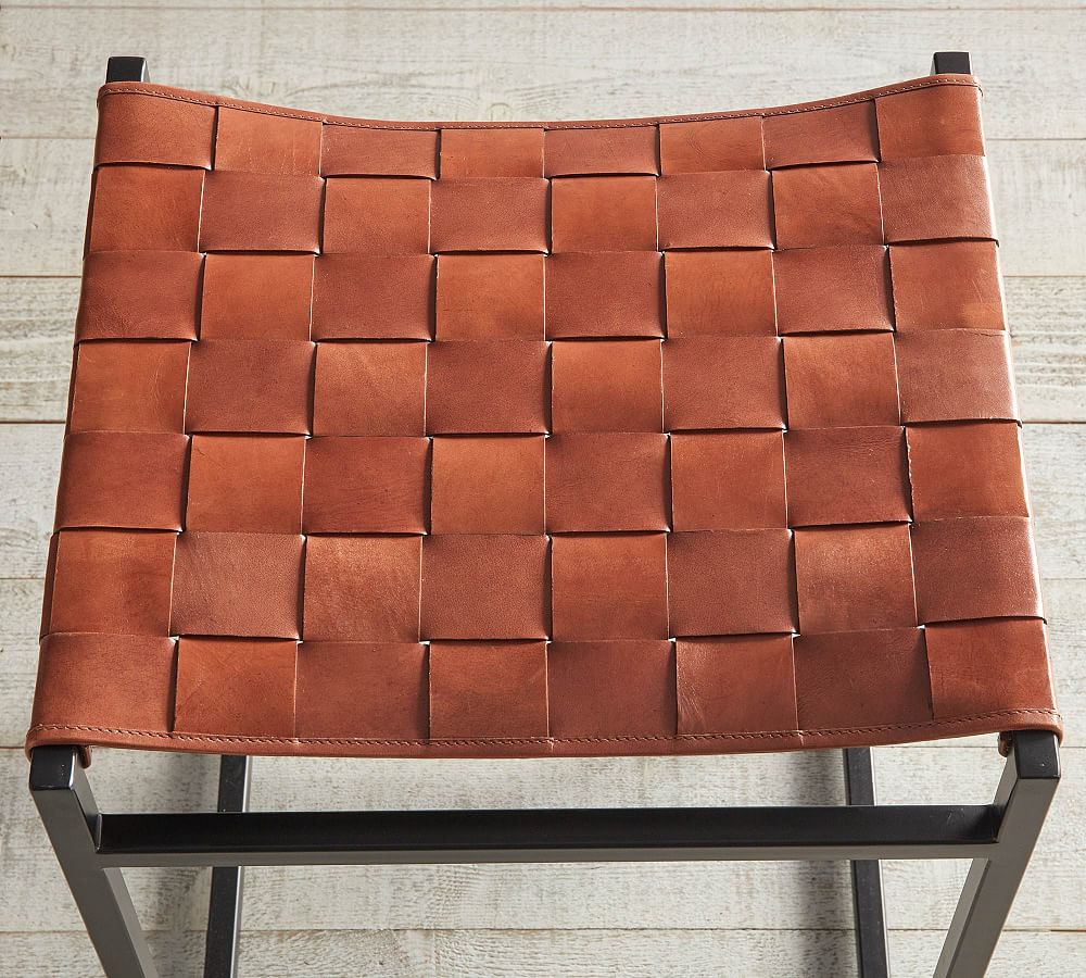 Hardy Woven Leather Backless Stool | Pottery Barn