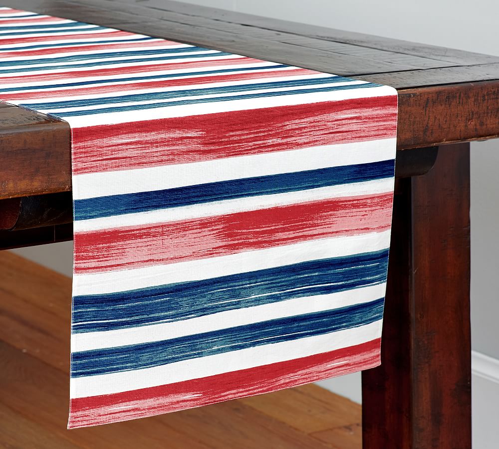 Americana Watercolor Cotton/Linen Table Runner | Pottery Barn