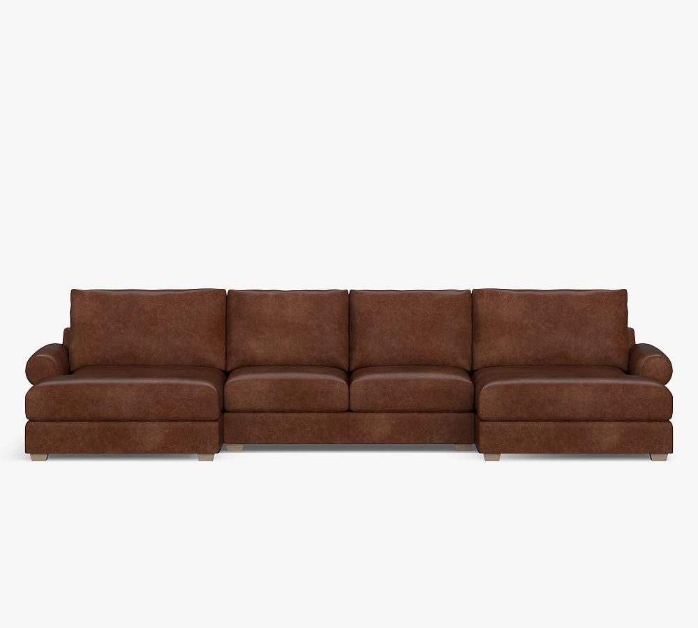 Canyon Roll Arm Leather U-Shaped Double Wide Chaise Sectional | Pottery ...