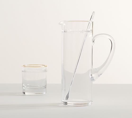 Etched Gold Rim Handcrafted Cocktail Pitcher with Stirrer | Pottery Barn