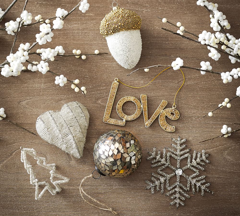Handcrafted Beaded Glass Acorn Ornament - Set of 3 | Pottery Barn