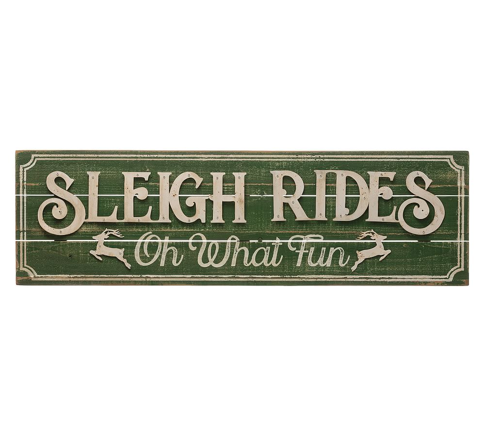Sleigh Rides Metal & Wood Sign Wall Decor | Pottery Barn