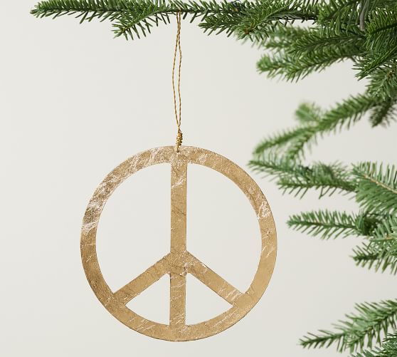 Hammered Gold Peace Sign Ornament | Pottery Barn