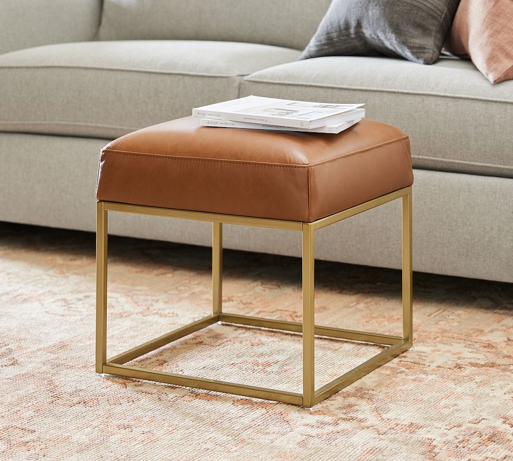 Millie Leather Square Accent Stool | Pottery Barn