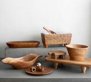 Handmade Blonde Mango Wood Pedestals | Pottery Barn