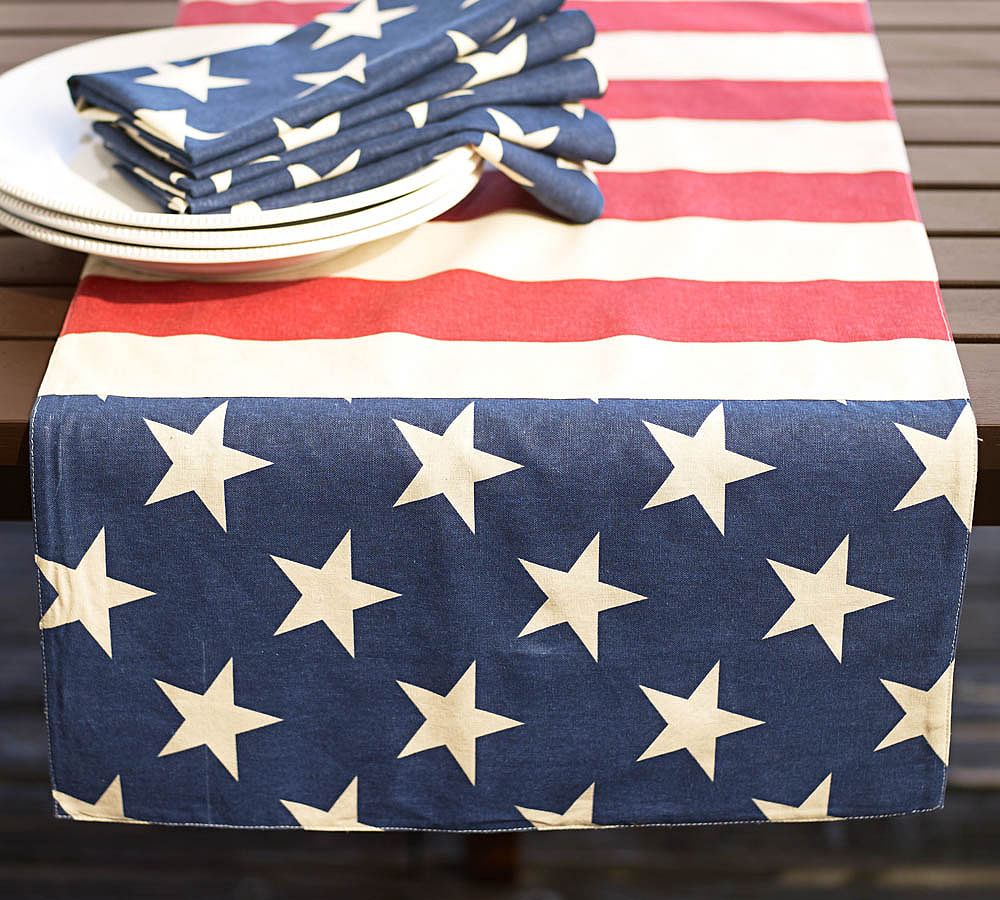 American Flag Linen/Cotton Table Runner | Pottery Barn