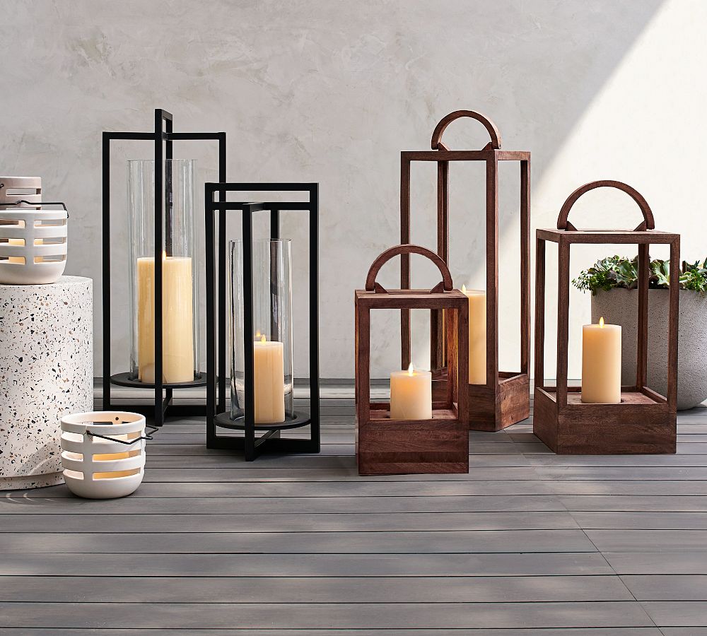 Decker Acacia Wood Outdoor Lantern | Pottery Barn