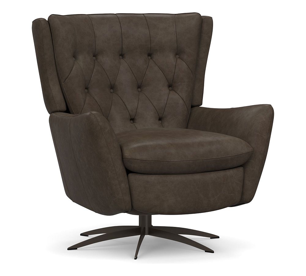 OPEN BOX: Wells Leather Swivel Recliner with Bronze Base, Poly Wrapped ...