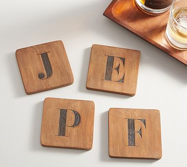 Alphabet Wood Coasters, Set of 4 | Pottery Barn
