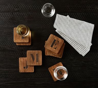 Alphabet Wood Coasters, Set of 4 | Pottery Barn