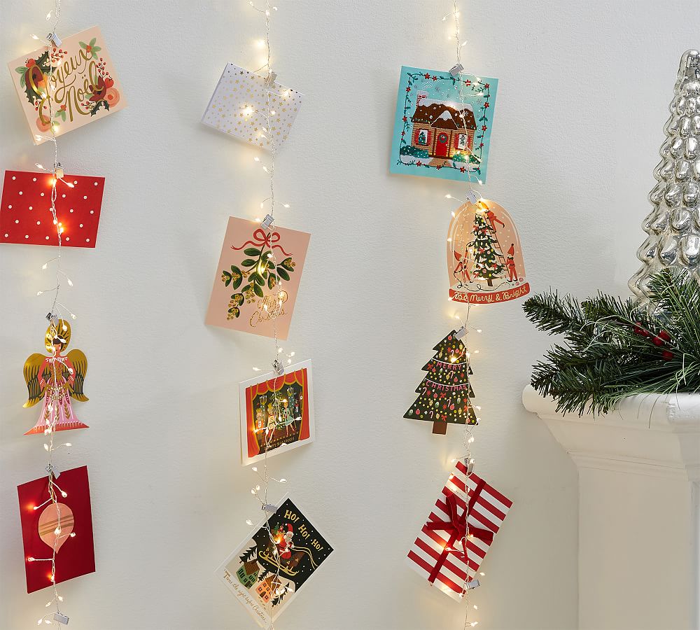 Curtain String Lights Christmas Card Holder | Pottery Barn