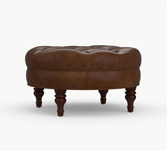Martin Round Leather Ottoman | Pottery Barn
