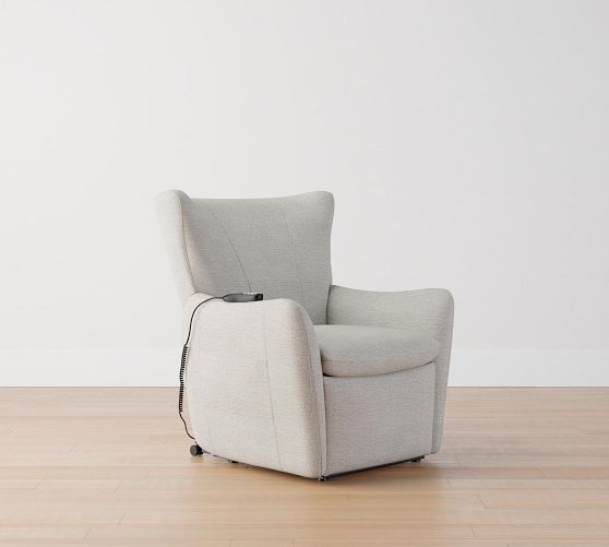 Wells Upholstered Tight Back Power Lift Recliner | Pottery Barn