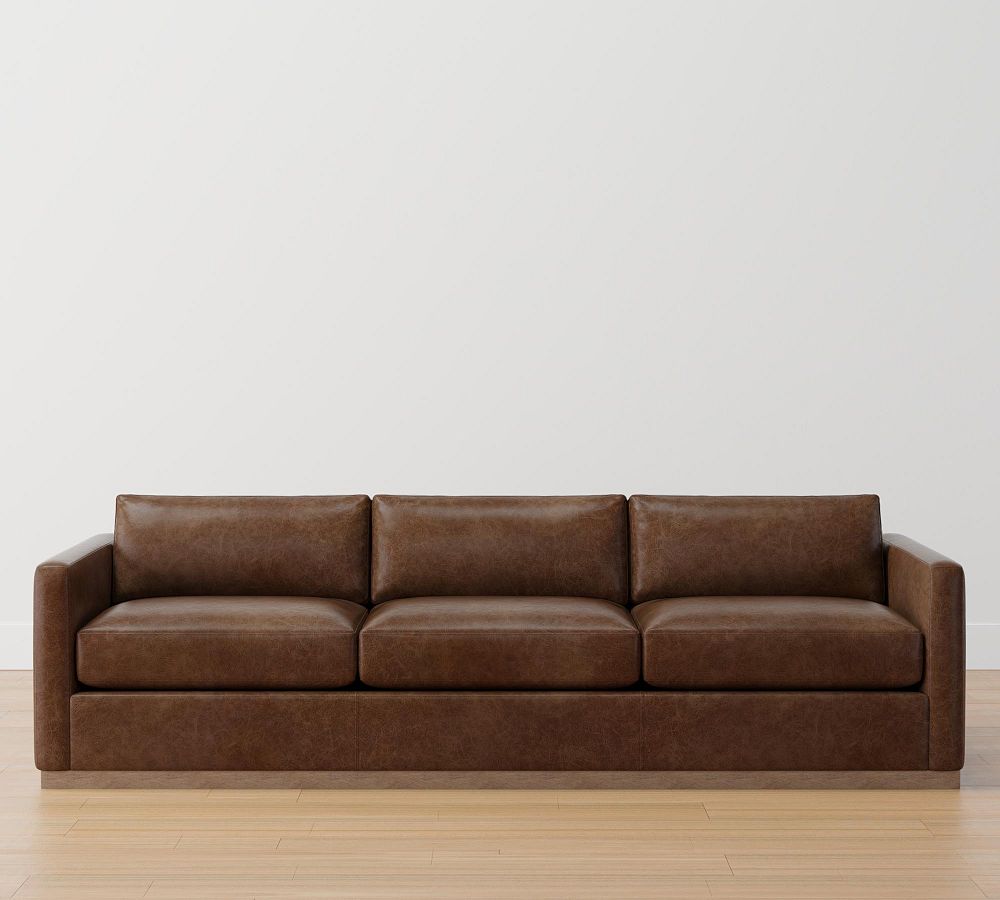 Carmel Square Slim Arm Leather Sofa with Wood Base | Pottery Barn