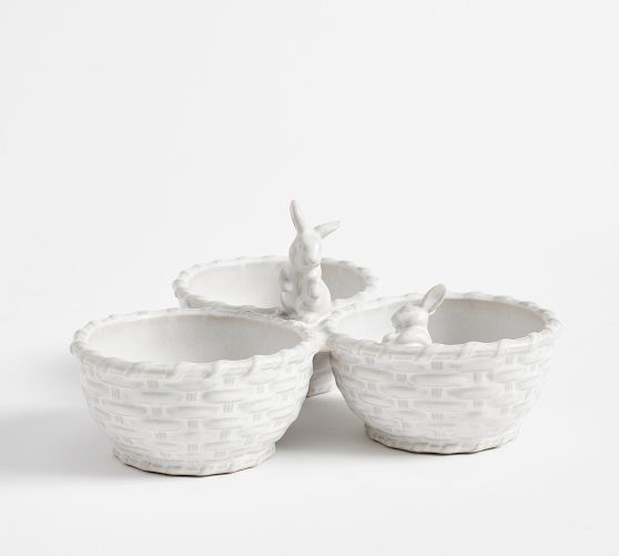 Rustic Bunny Stoneware Triple Condiment Server | Pottery Barn