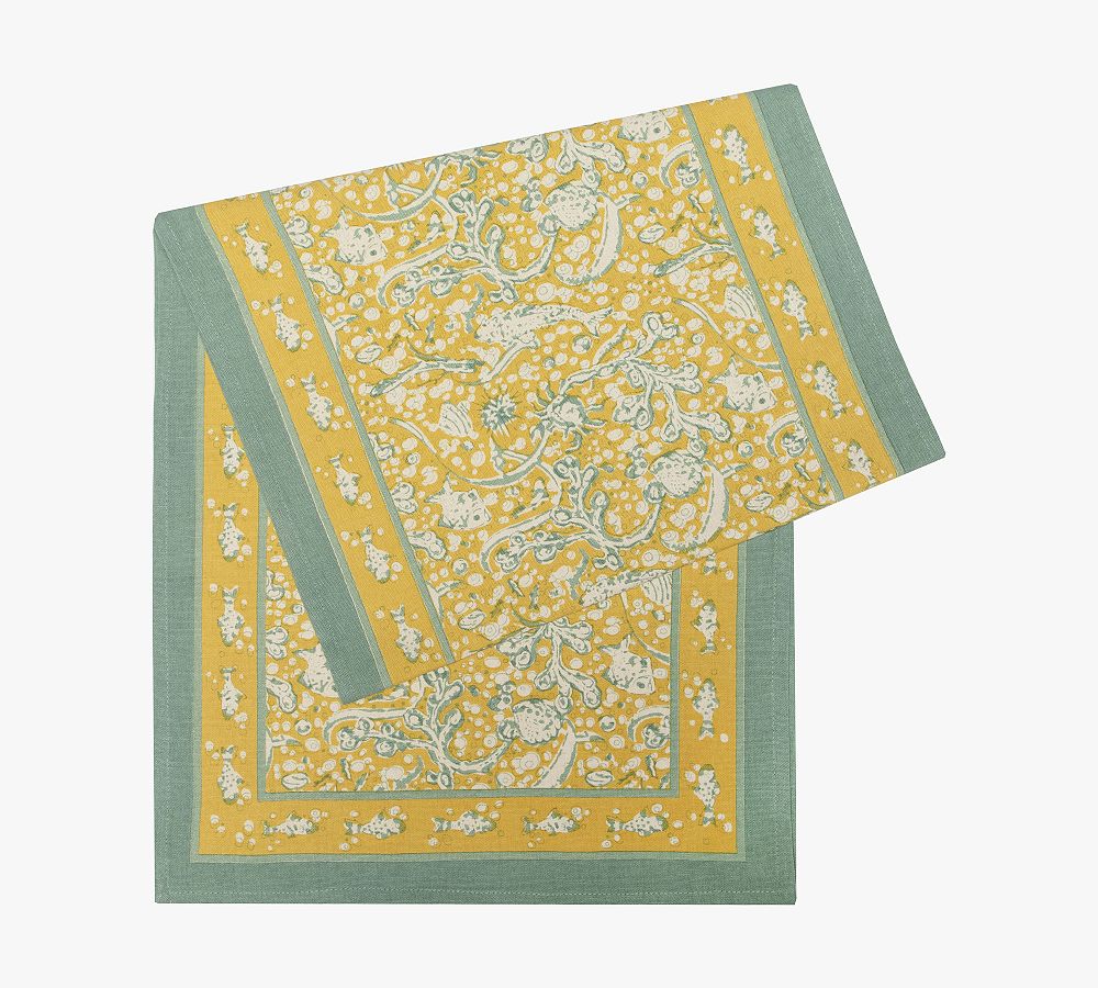 La Mer Block Print Cotton Table Runner | Pottery Barn